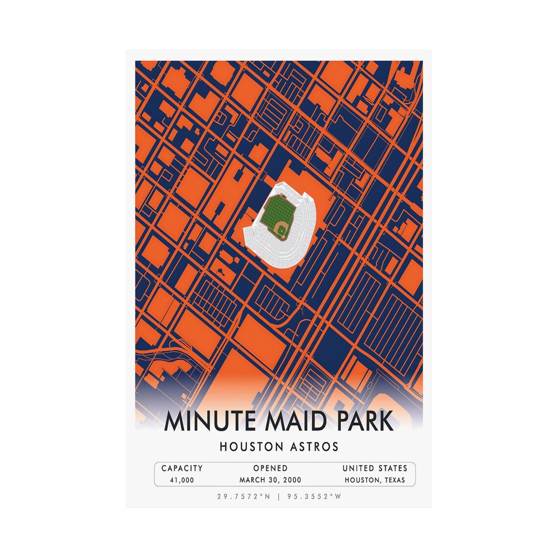 Houston Astros MLB Stadium Map Minute Maid Park City Map & Ballpark ...