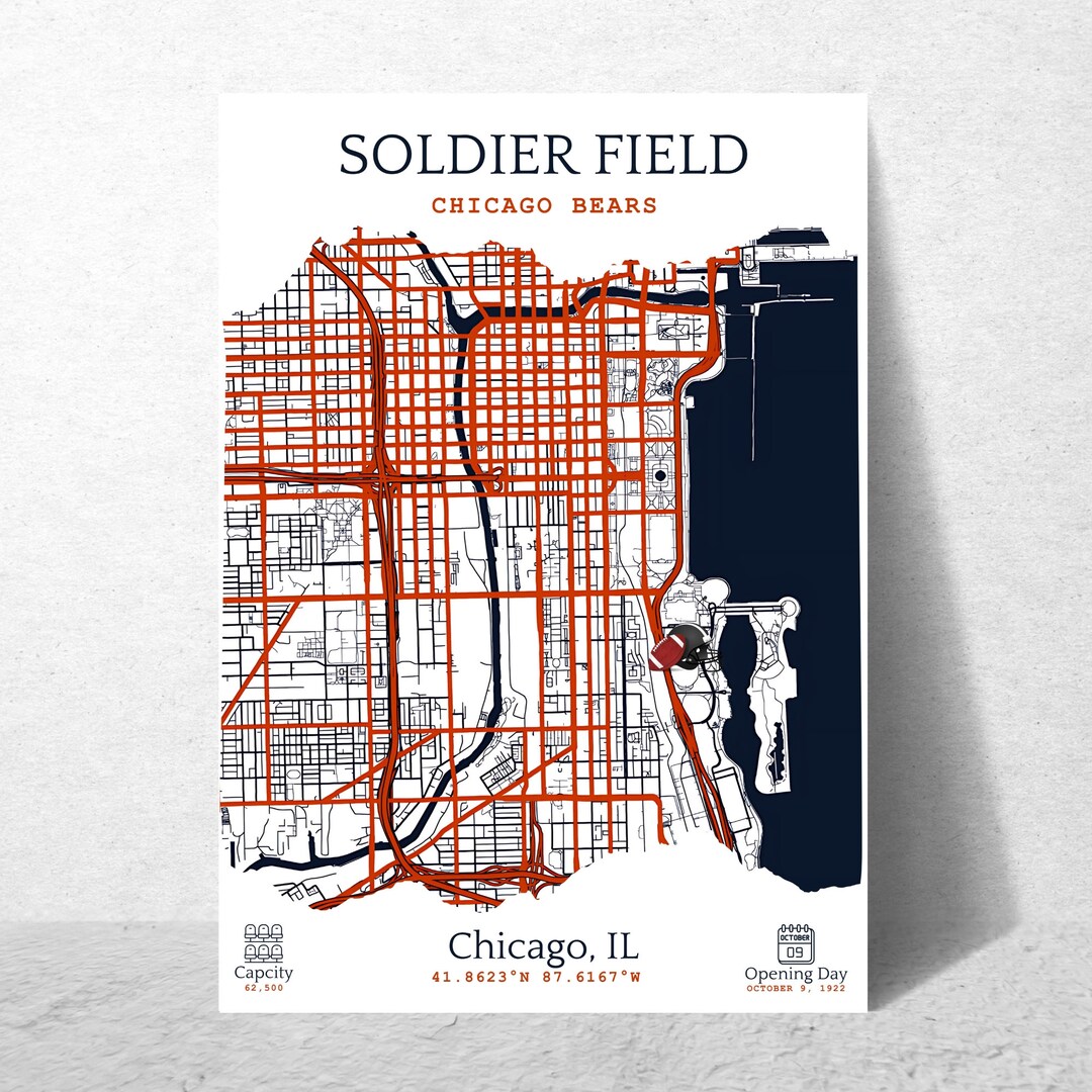 Chicago Bears Map Poster Print Home Decor Chicago, IL Football Art 7 ...
