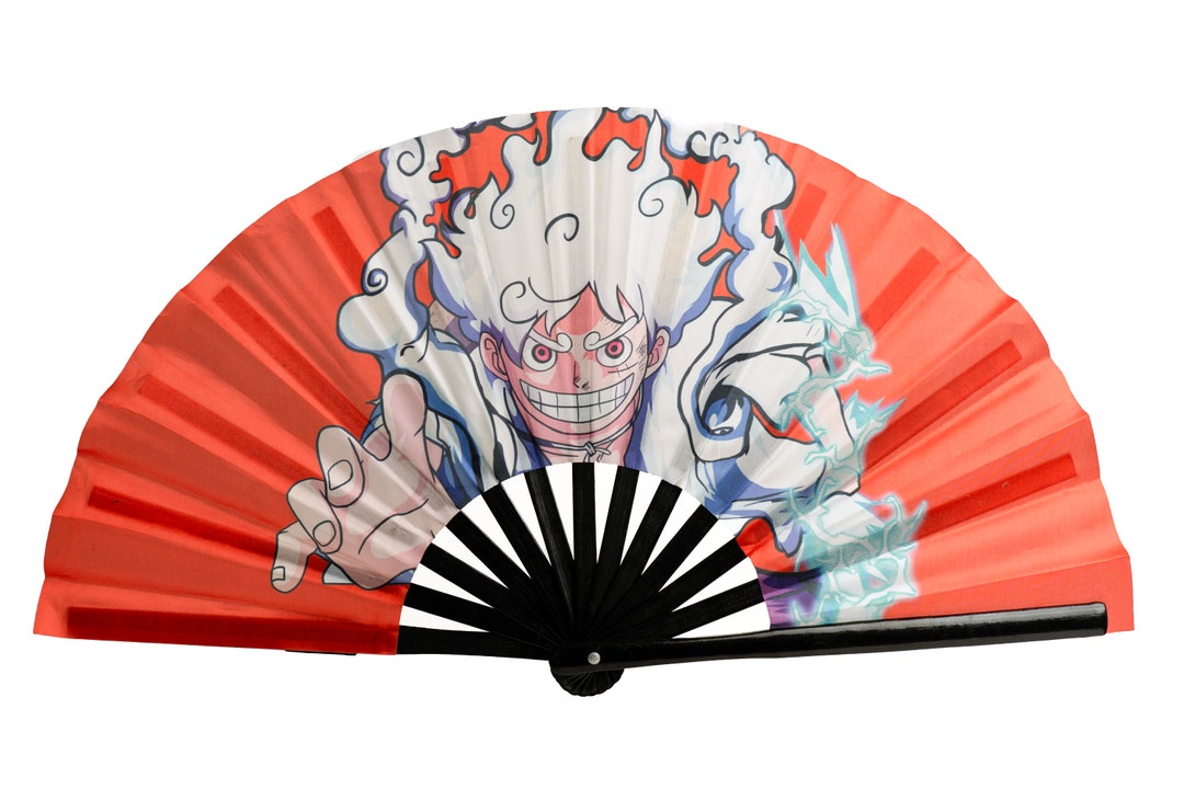 Gear 5 Luffy LED Rave Hand Fan Blue One Piece Clack Kungfu Party ...