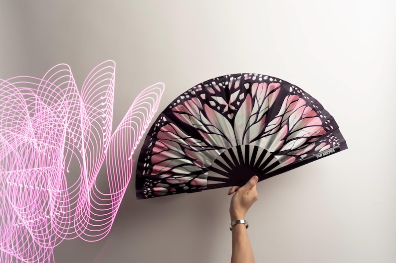 Shimmer Wings LED Hand Fan W/ Pink LED Lights Music Festival Rave Dance ...