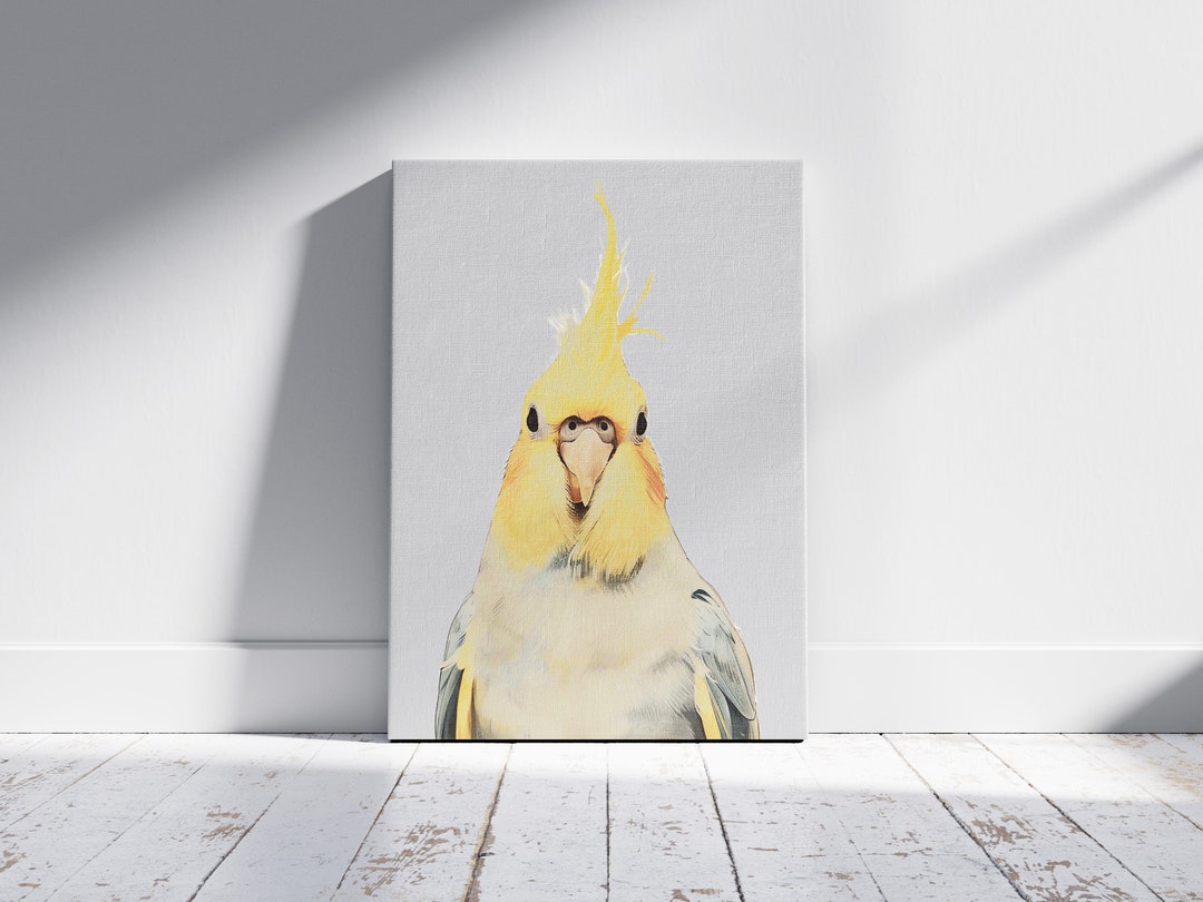 Golden Yellow Cockatiel Painting, Minimalist Bird Art Print, Digital ...
