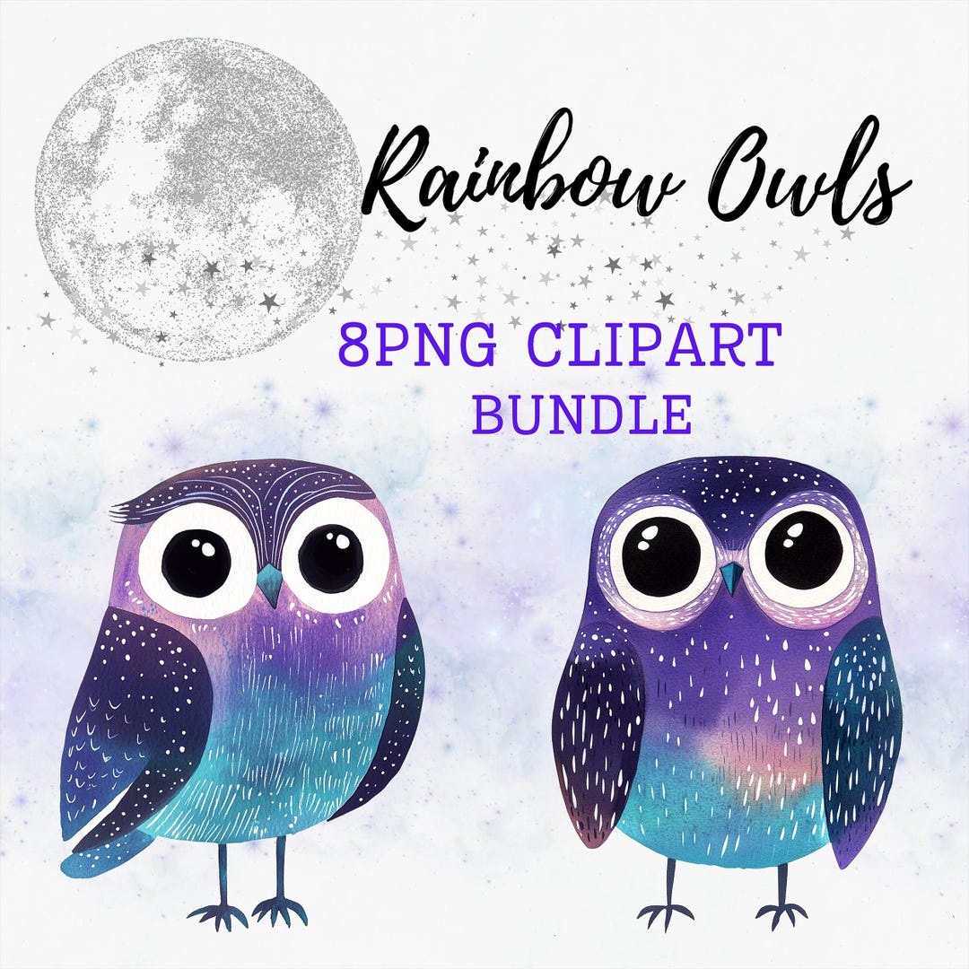 Rainbow Owl Clipart – Owl PNG | Digital Bird Graphics for Stickers ...