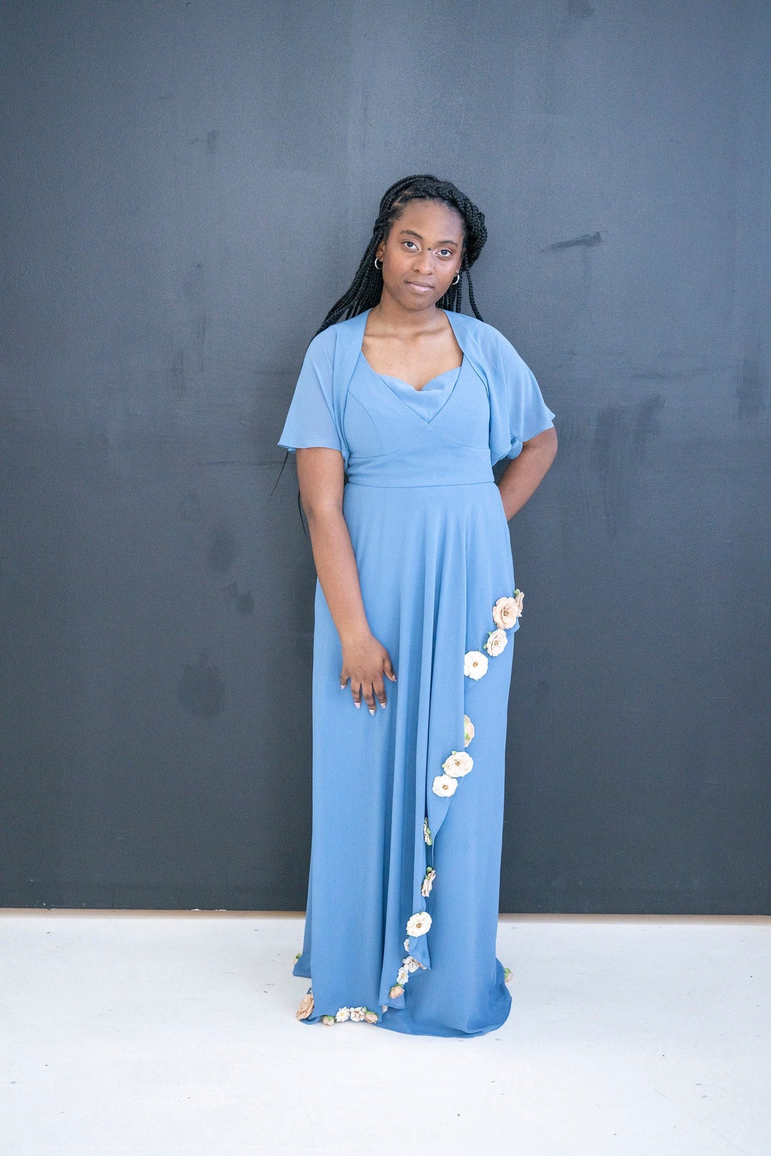 Modest Steel Blue 3D Flower: Psuedo Collection (w. Pockets,shawl) - Etsy
