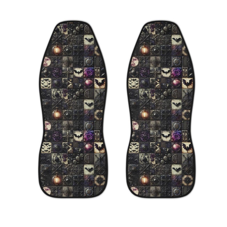 Goth Steampunk Car Seat Covers, Bats and Purple Roses, Alternative Auto ...