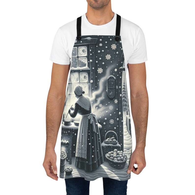 Holiday Apron, Vintage Cooking, Kitchen Wear, Winter Scene, Potato Lady ...