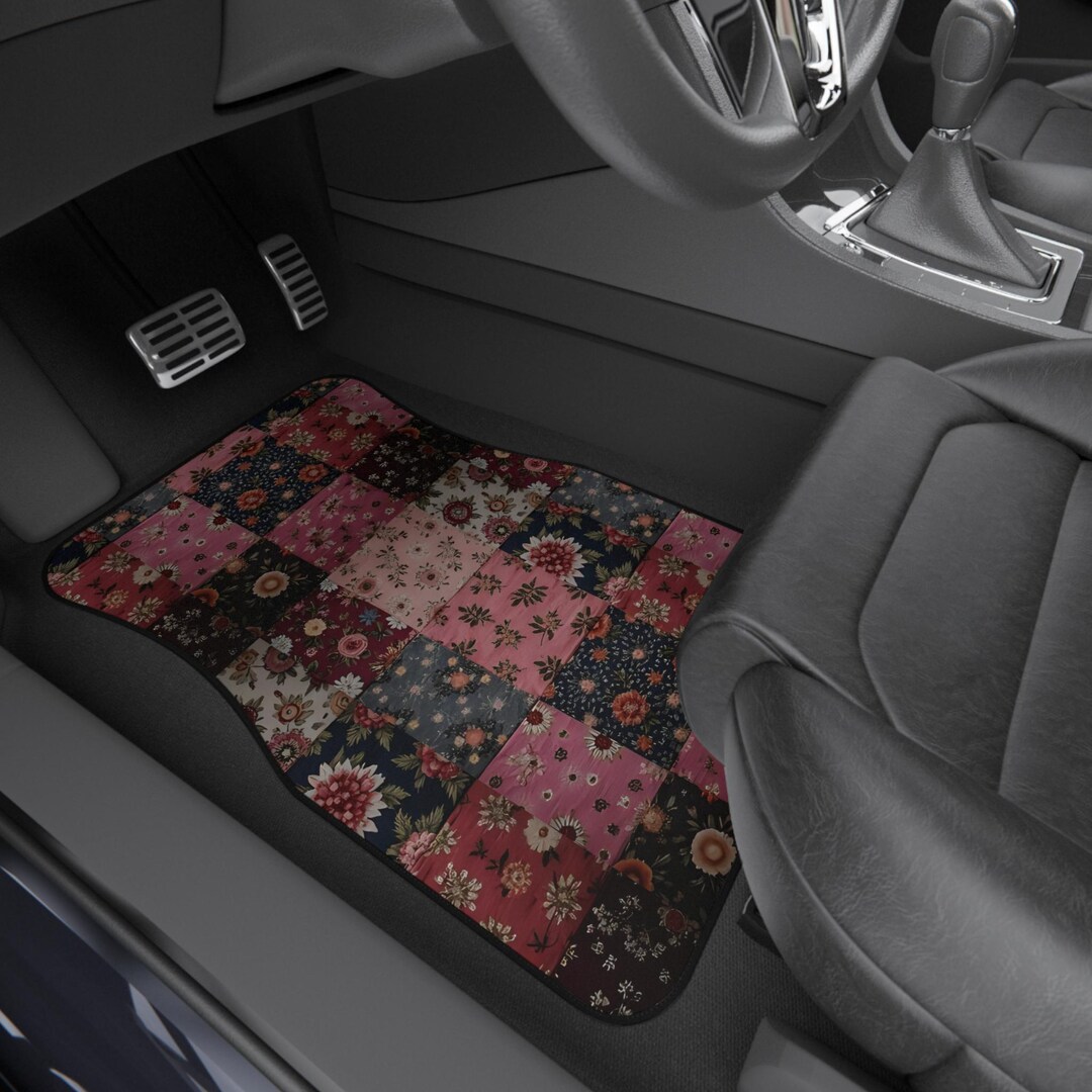 Pink Floral Patchwork Car Mats, Boho Western Auto Accessory Set - Etsy