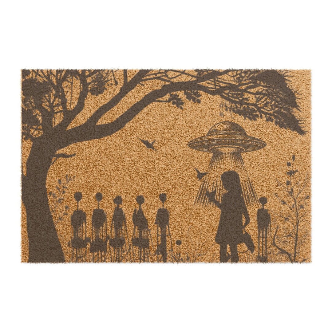 Doormat, Creepy Aliens Abducting Little Girl UFO, Halloween Door Mat ...