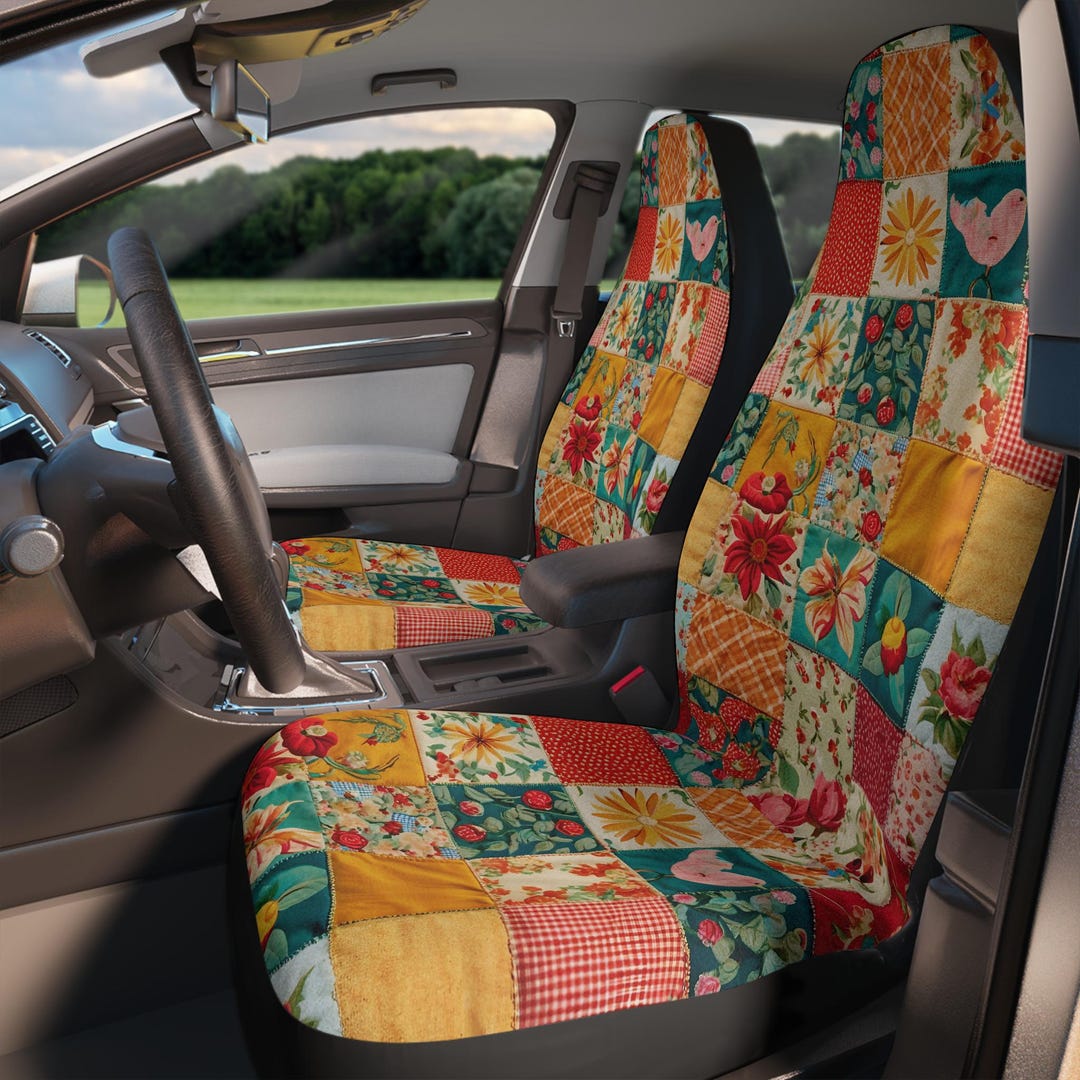 Cute Boho Quilt Car Seat Covers, Vintage Floral Decor, Driver Gift ...