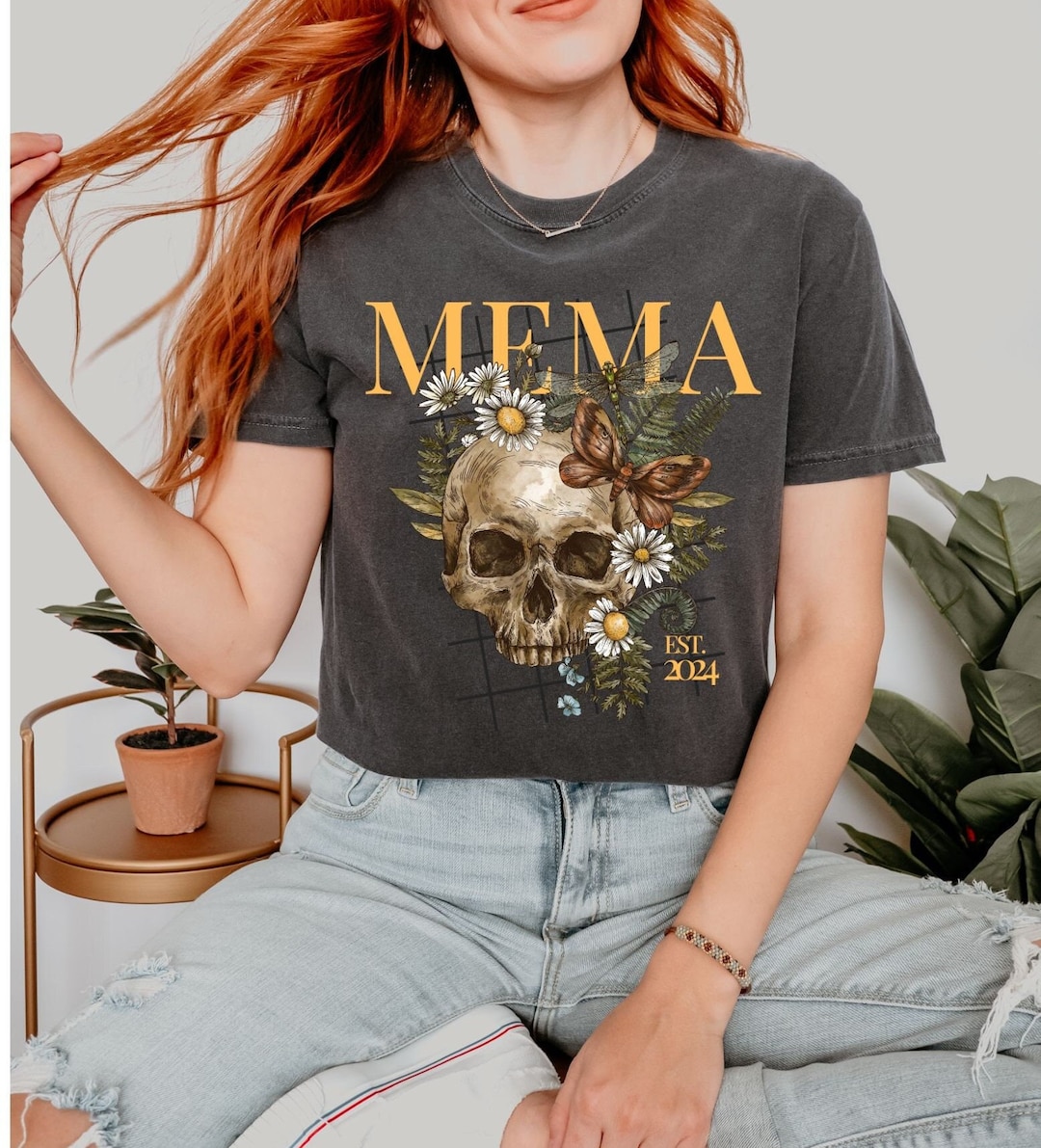 Custom Mema, Skull Flower, Comfort Colors, Grandma Halloween Shirt, Graphic Halloween, Family ...
