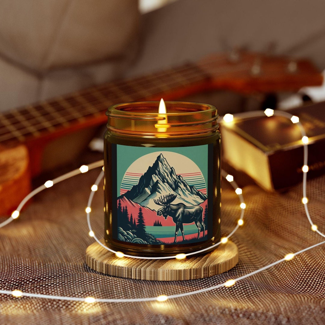 Lodge Candle, Retro Colors Lodge Mountains Moose Scented Coconut ...