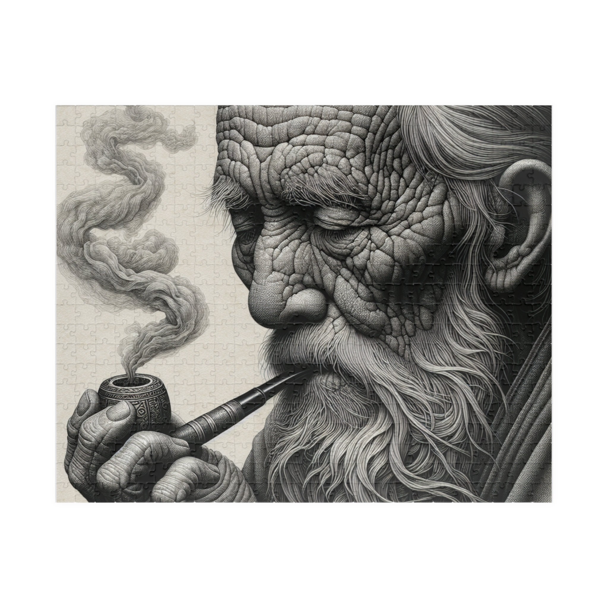 Puzzle, Old Man Smoking a Pipe, Grandparent Christmas Gift, Black and ...
