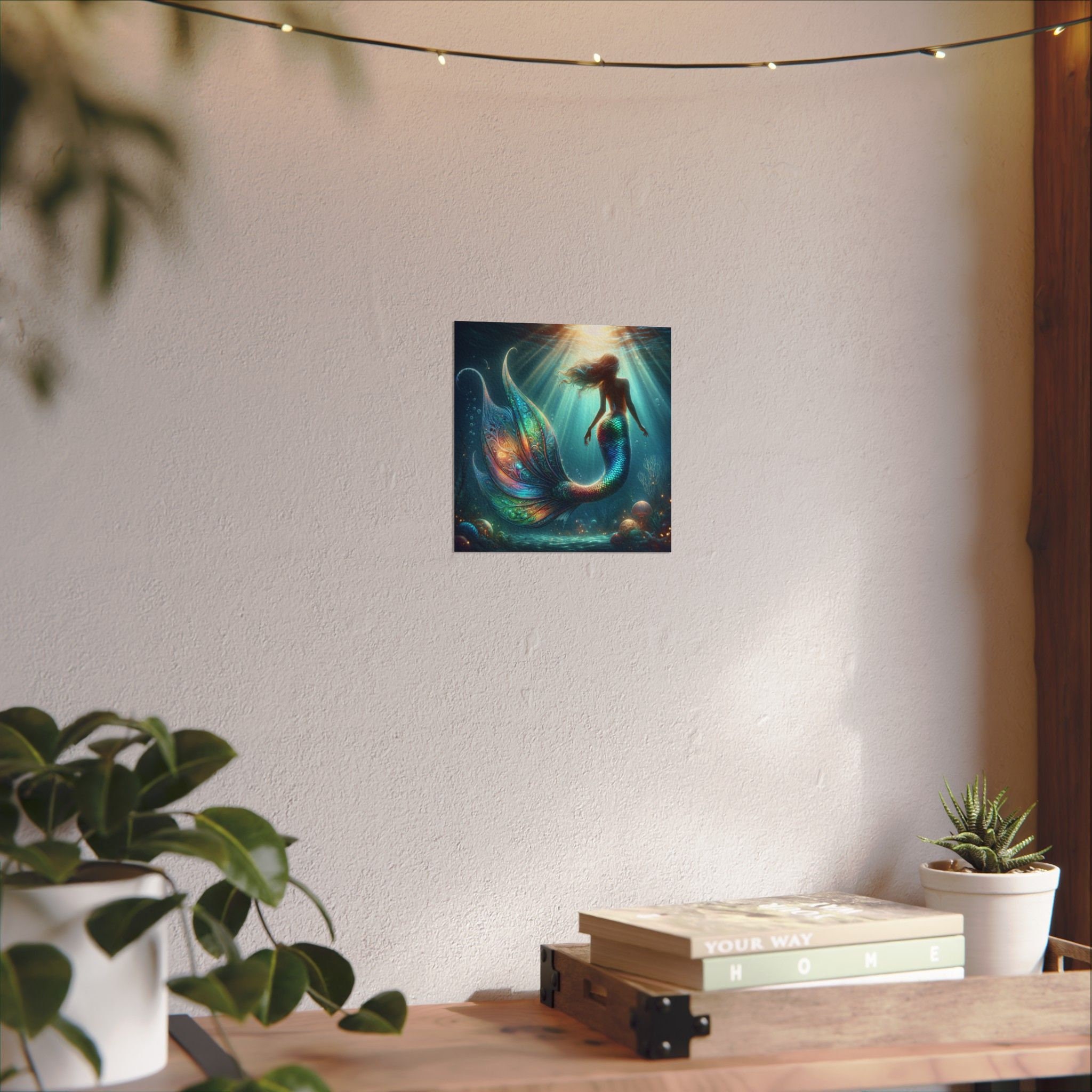 Mermaid Art Poster, Textured Watercolor Matte Wall Art Print, Coastal ...