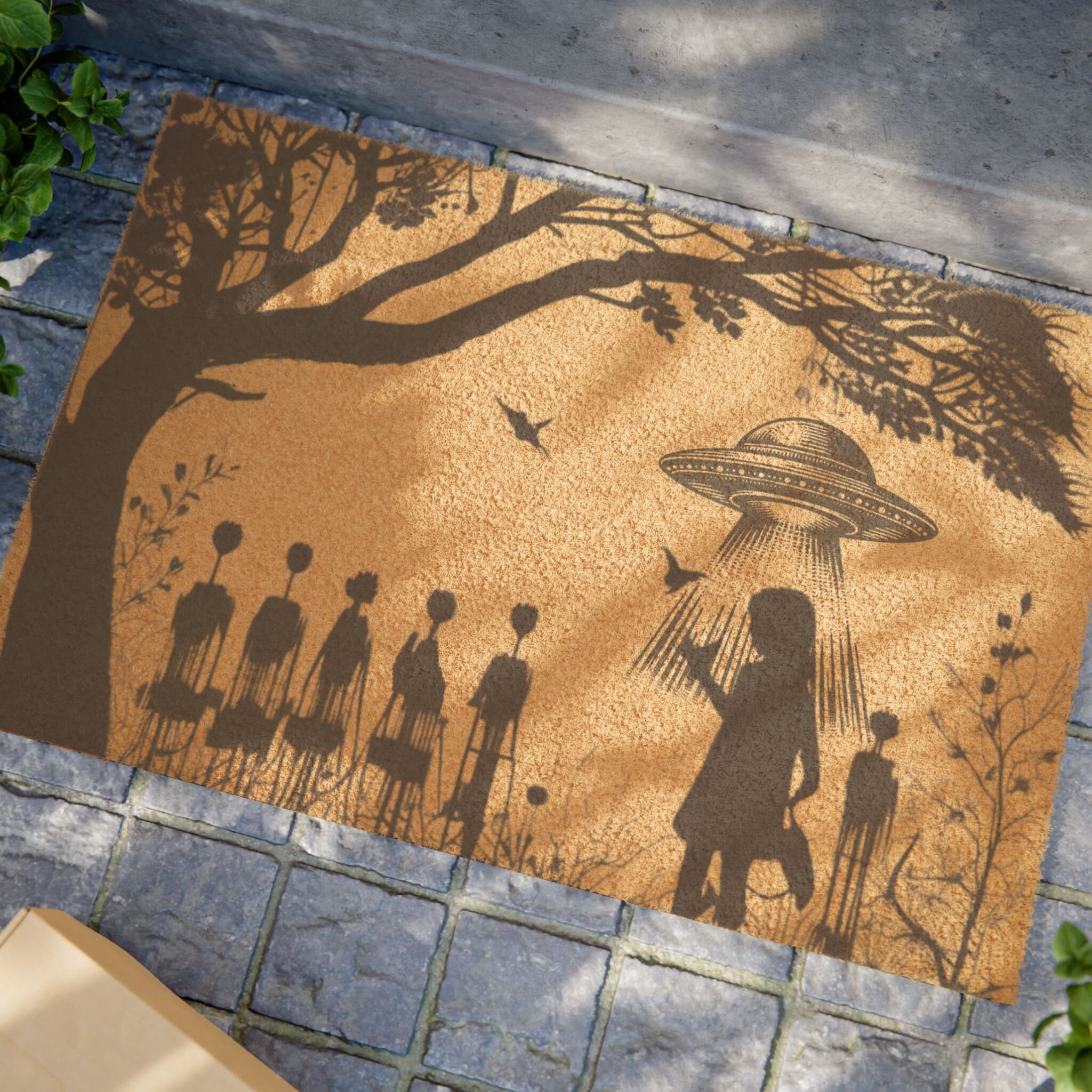 Doormat, Creepy Aliens Abducting Little Girl UFO, Halloween Door Mat ...