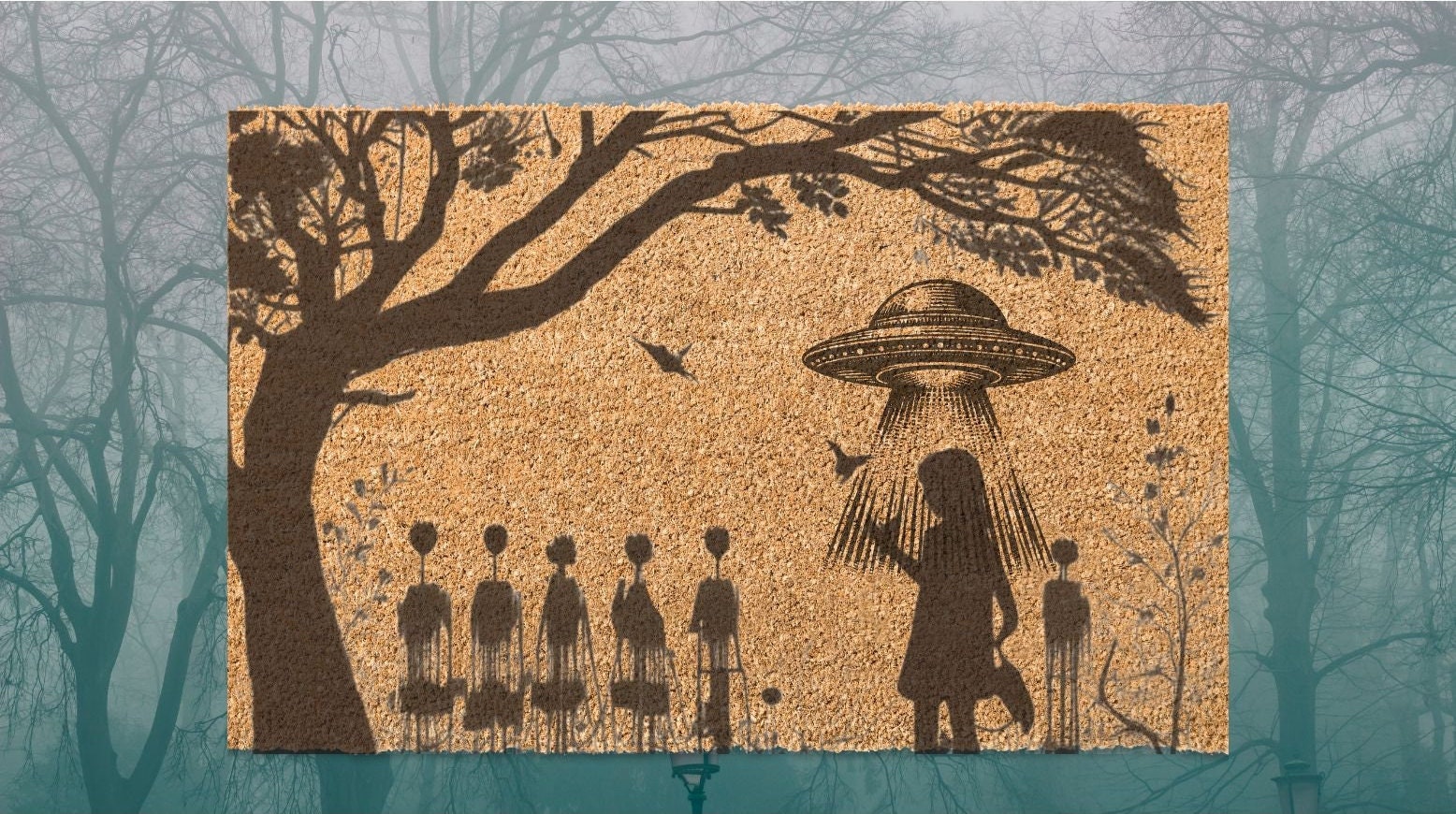 Doormat, Creepy Aliens Abducting Little Girl UFO, Halloween Door Mat ...