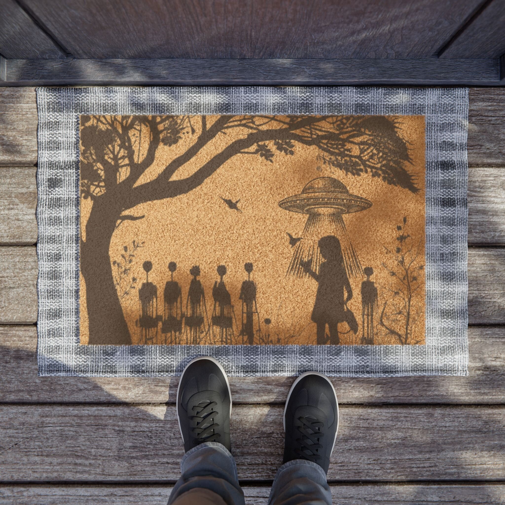 Doormat, Creepy Aliens Abducting Little Girl UFO, Halloween Door Mat ...