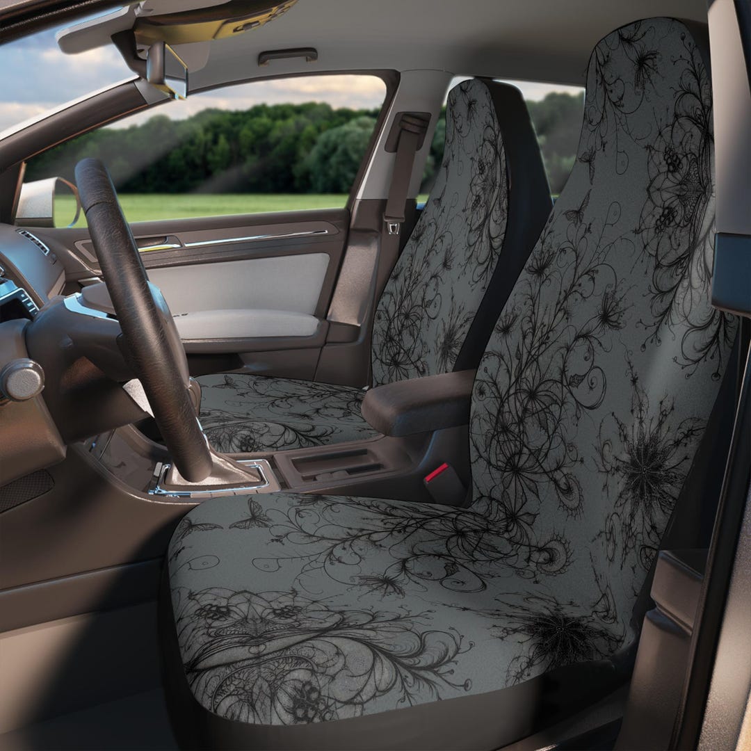 Black Lace Car Seat Covers, Butterfly Flower Design, Emo Auto Decor ...
