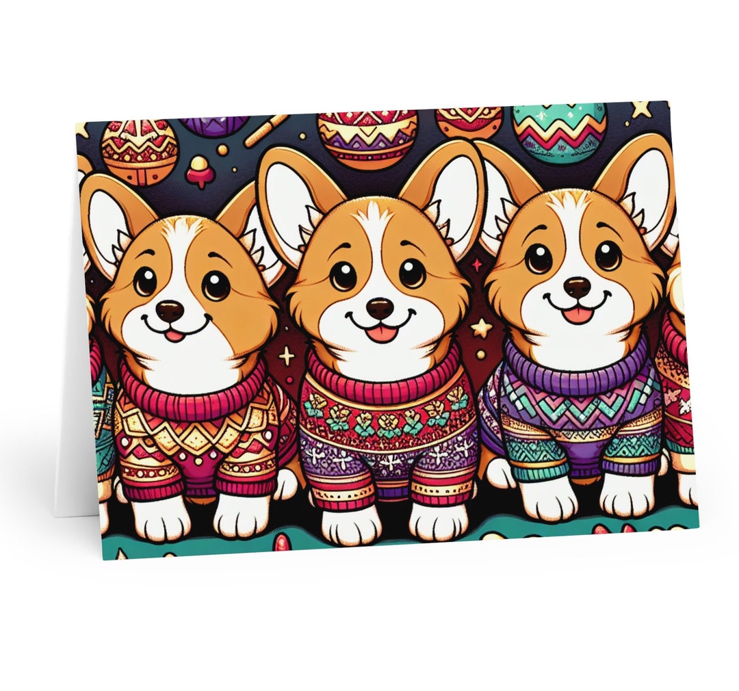 5 Christmas Corgi Greeting Cards, Cute Colorful Holiday Pack for Dog ...