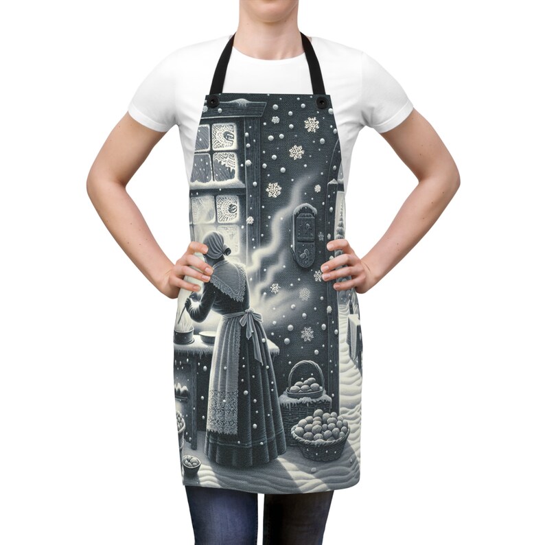 Holiday Apron, Vintage Cooking, Kitchen Wear, Winter Scene, Potato Lady ...