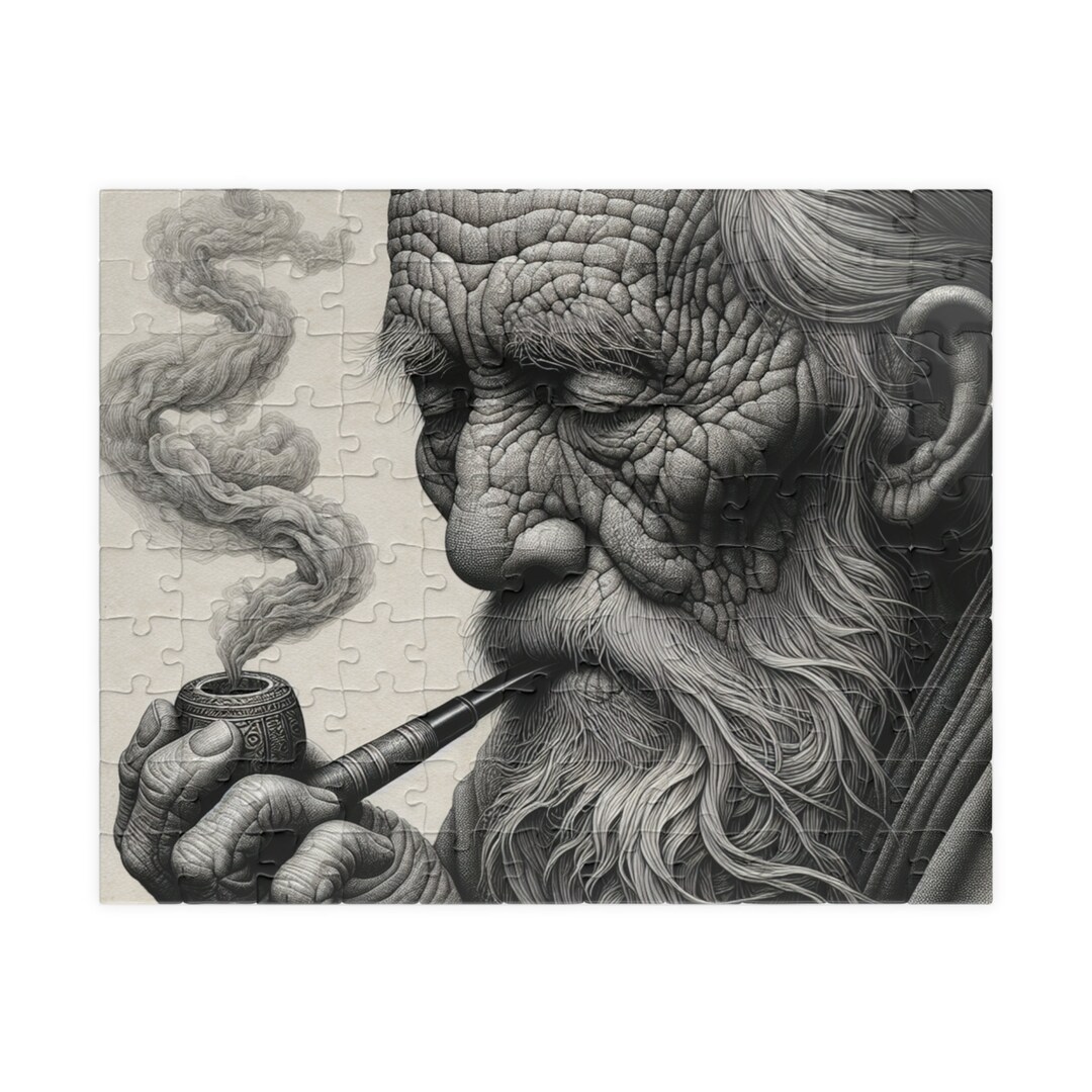 Puzzle, Old Man Smoking a Pipe, Grandparent Christmas Gift, Black and ...