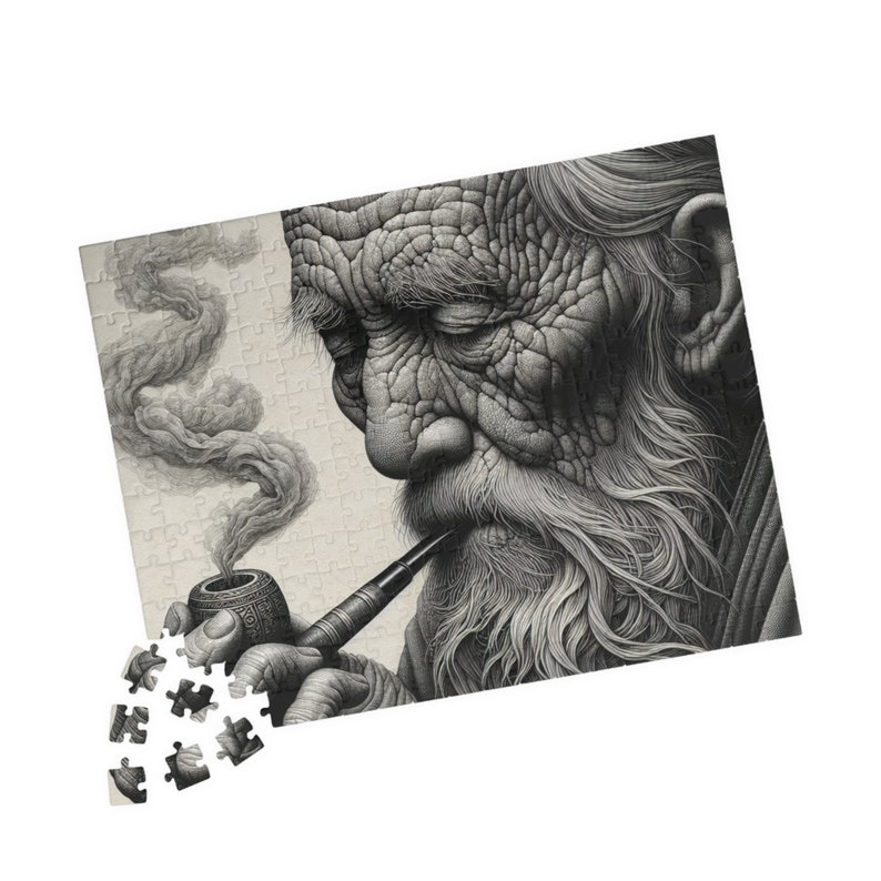 Puzzle, Old Man Smoking a Pipe, Grandparent Christmas Gift, Black and ...