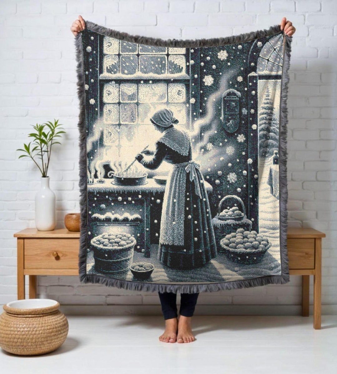 Mom Cottage Core Woven Blanket, Traditional Housewife Gift Black and ...