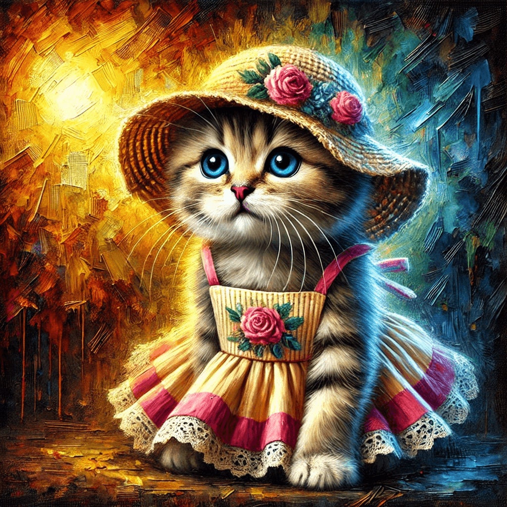 A Cute Kitten in a Sundress and Sun Hat, Ready for a Sunny Day ...