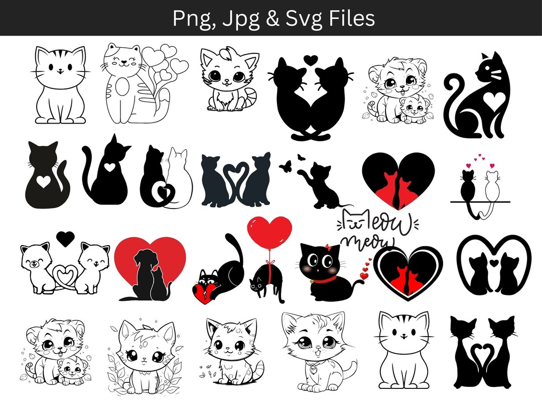 Cat SVG Bundle, Cat PNG Bundle, Cat Clipart, Kitten Svg, Cat Silhouette ...