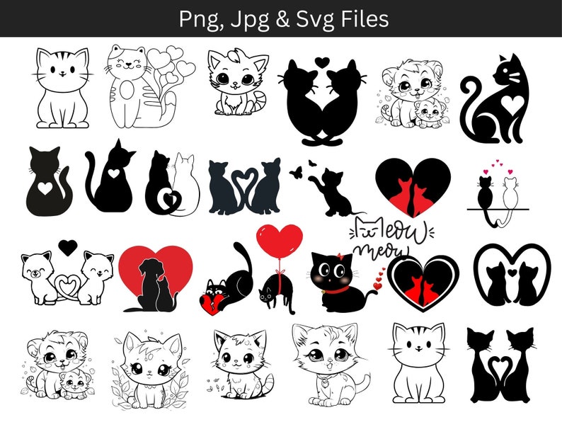 Cat SVG Bundle, Cat PNG Bundle, Cat Clipart, Kitten Svg, Cat Silhouette ...
