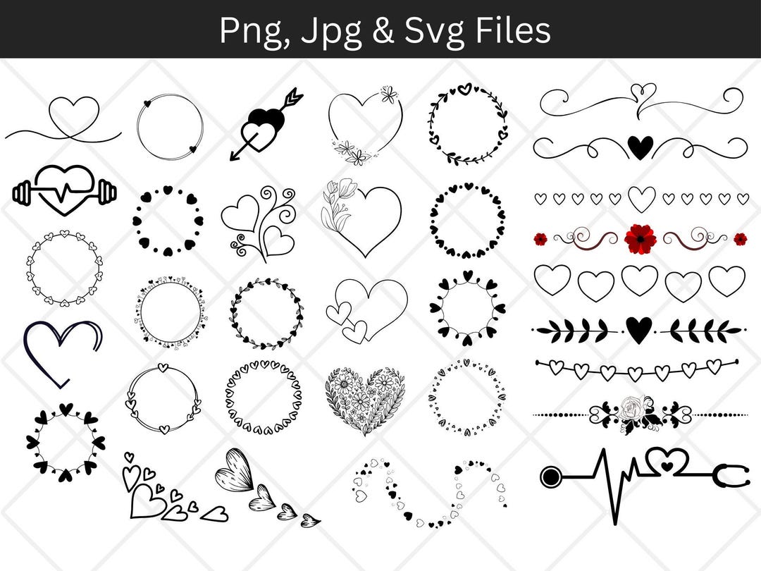 Heart Border Svg Bundle, Heart Svg, Heart Wreath Svg, Heart Frame Svg ...