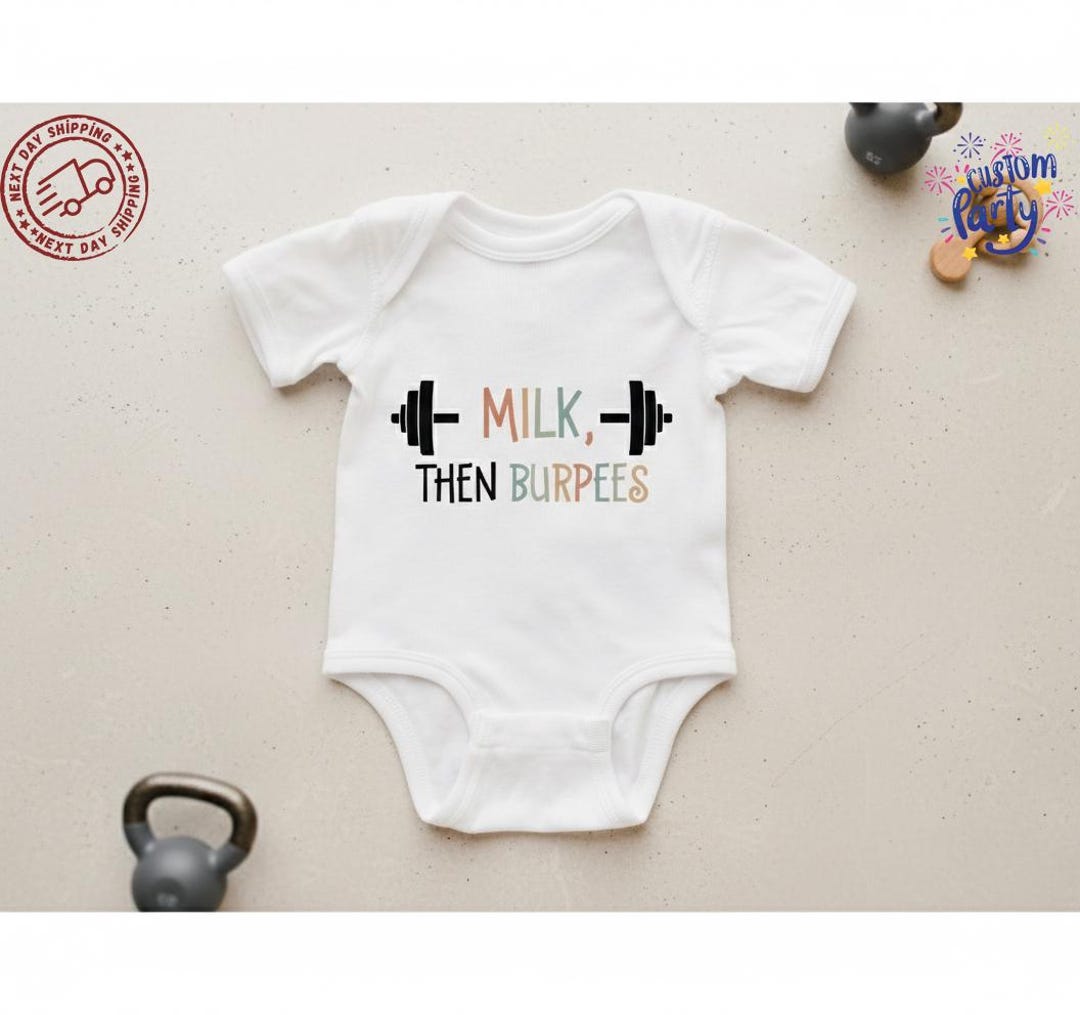Milk Then Burpees Baby Onesie, Funny Workout Baby Bodysuit, Unisex ...