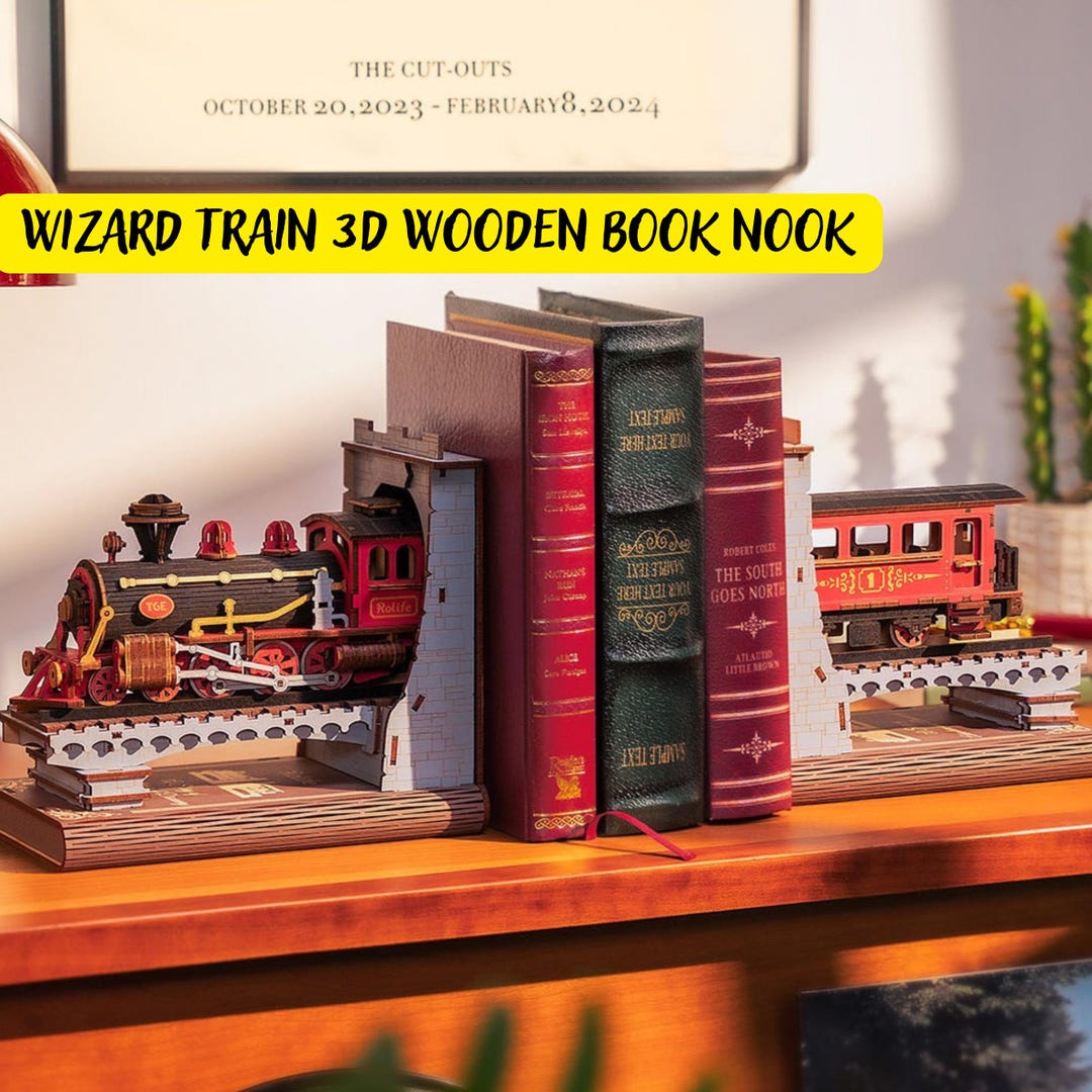 DIY Wooden Train Book Nook Craft Kit, Split Wooden Train Bookshelf ...