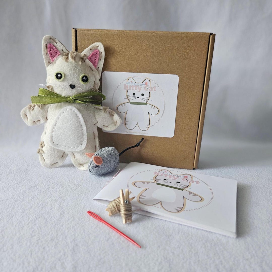 White Kitty Cat Craft Kit, Kids Sewing Kit, Stuffed Animal, Animal Doll ...