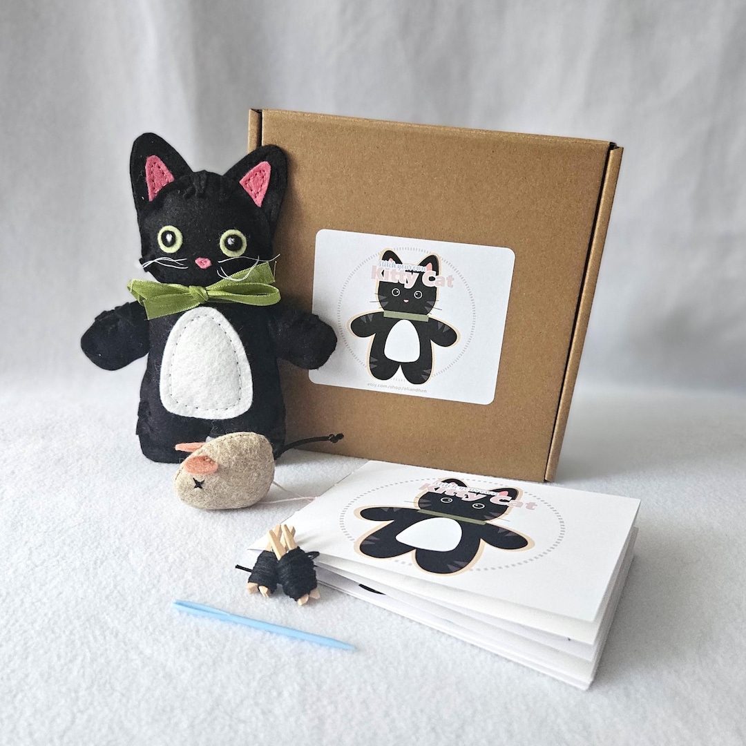 Black Kitty Cat Craft Kit, Kids Sewing Kit, Stuffed Animal, Animal Doll ...