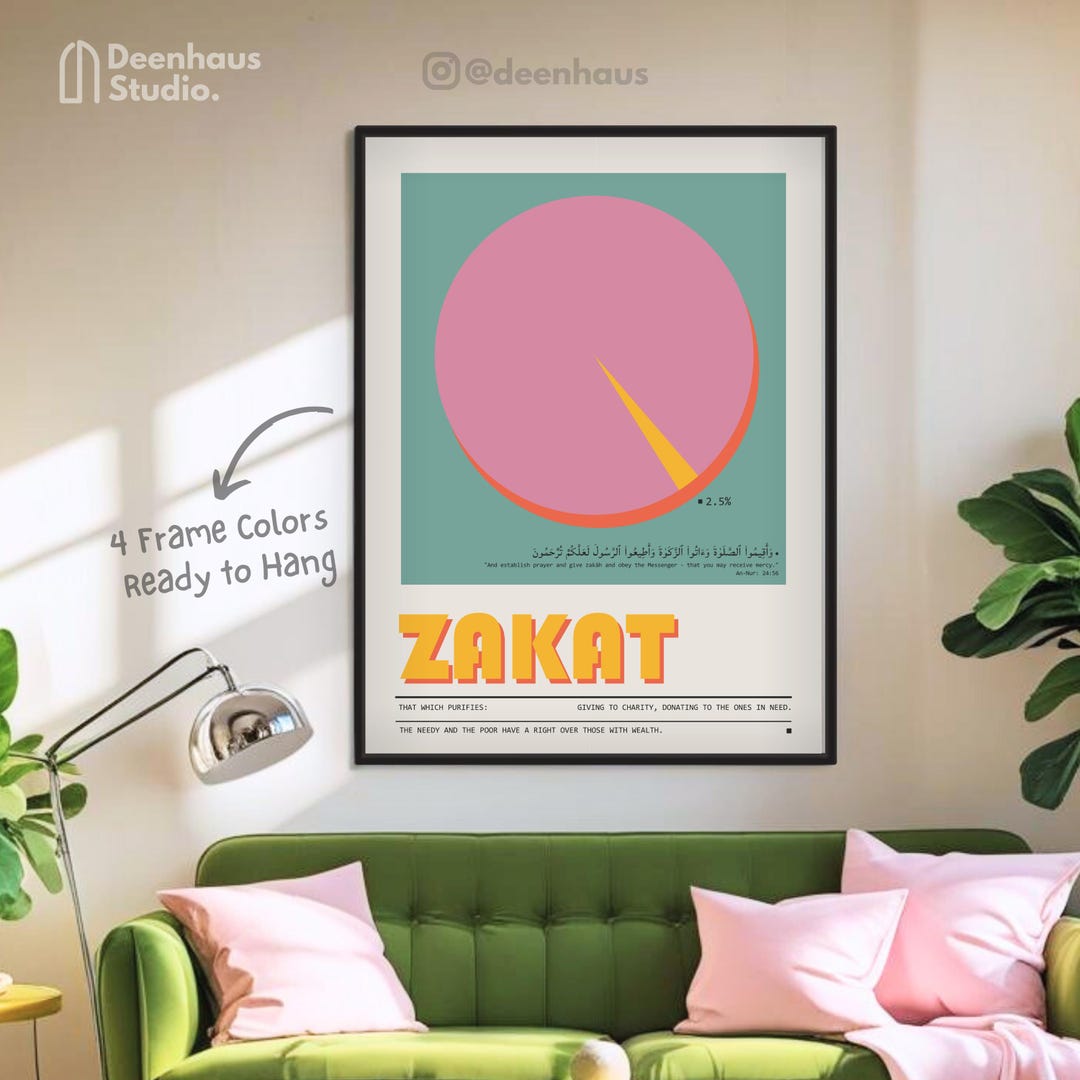 Zakat Charity Poster: Bauhaus Islamic Art, Mid Century Modern Framed ...