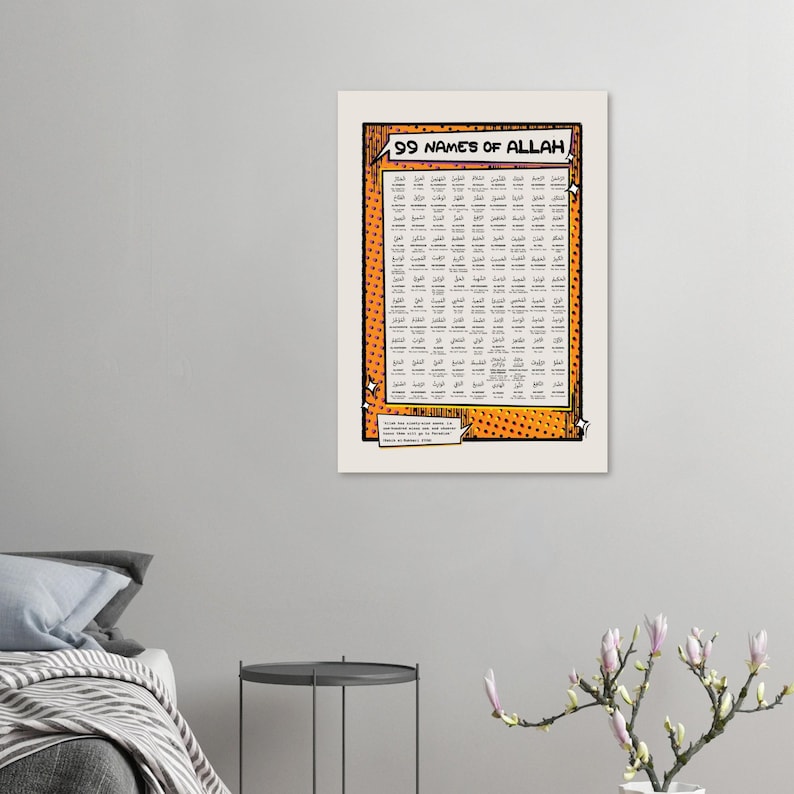 99 Names of Allah Poster: Arabic Vintage Muslim Print, Islamic Comic ...