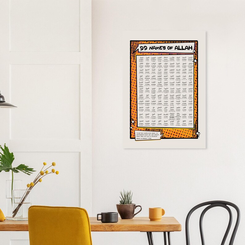 99 Names of Allah Poster: Arabic Vintage Muslim Print, Islamic Comic ...