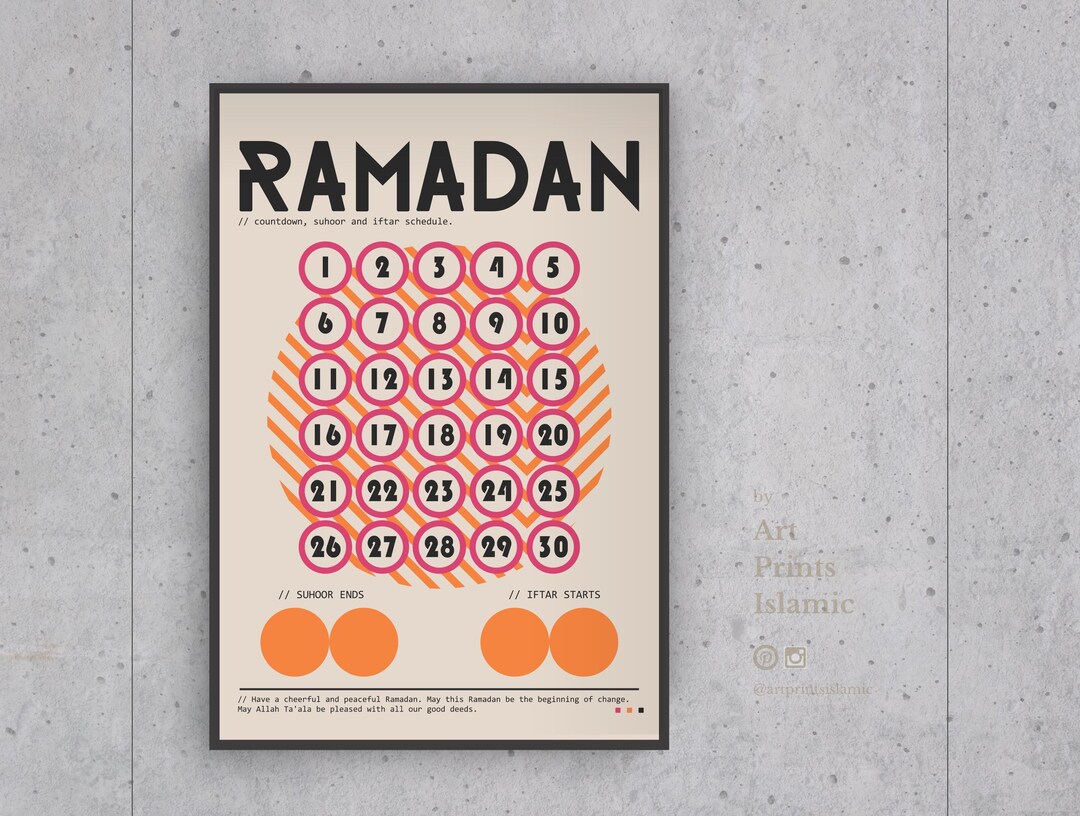 Ramadan Countdown MCM Printable Calendar Suhoor Iftar Bauhaus Muslim ...