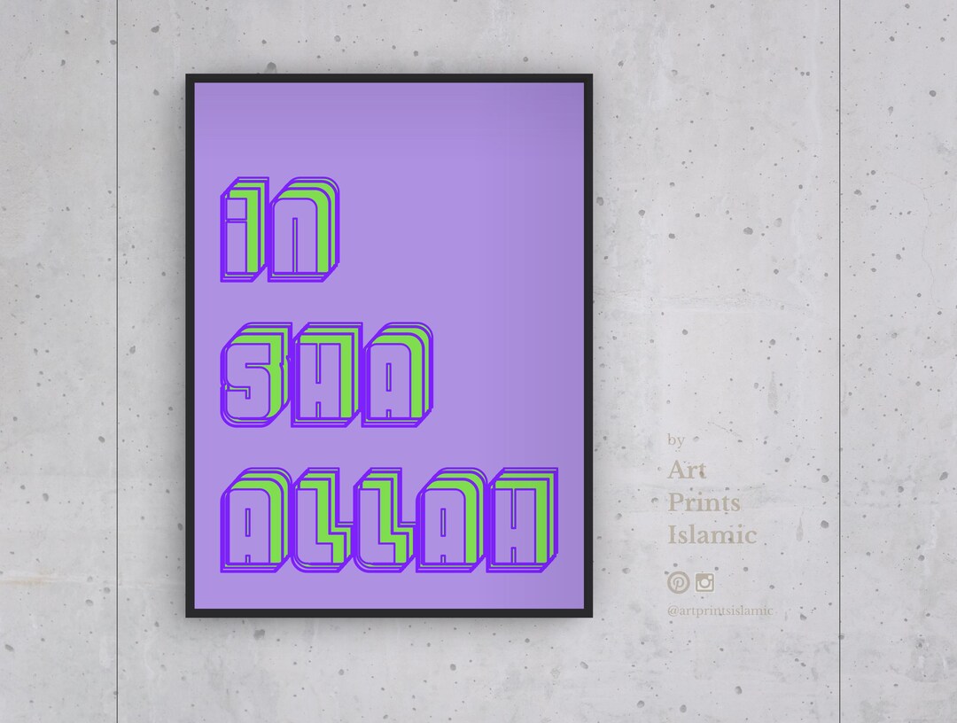 Insha Allah Purple Mint Green Fun Comic Retro Poster Islamic ...