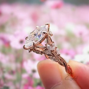 Floral Marquise Cut Moissanite Engagement Ring Vintage Moissanite Diamond Wedding Ring Eco ...