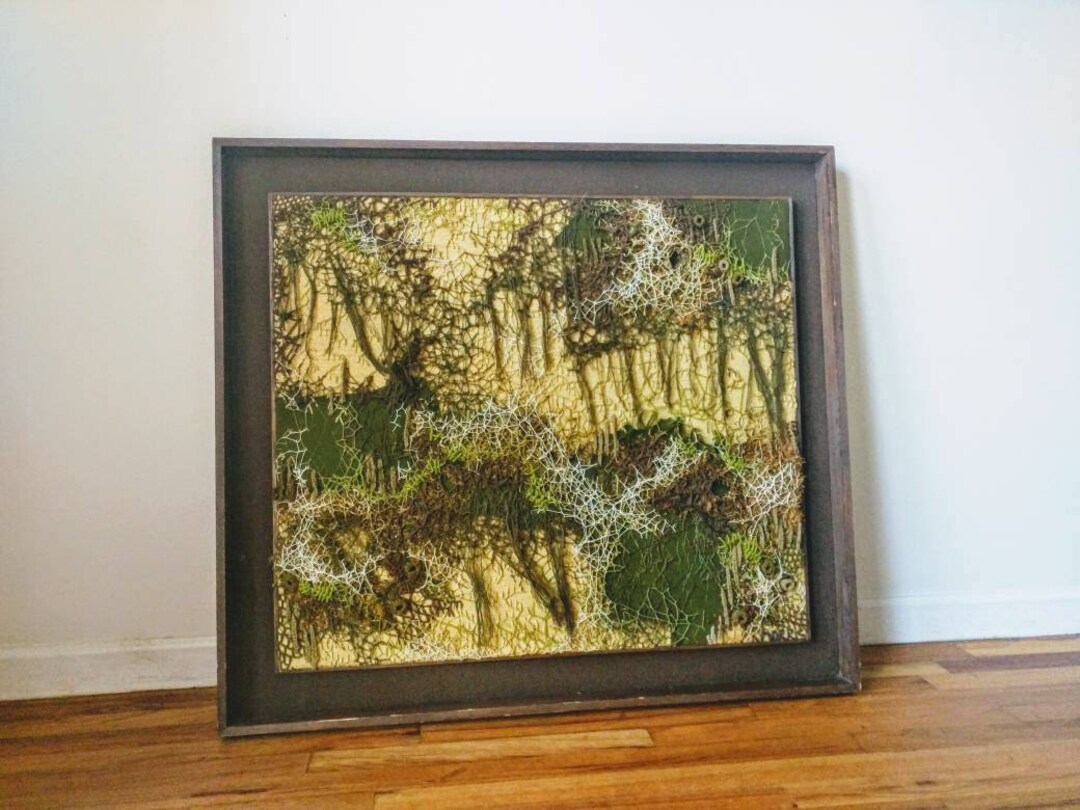 1970 Fiber Art "rainforest" Large Framed Mixed Media Larou Morris ...