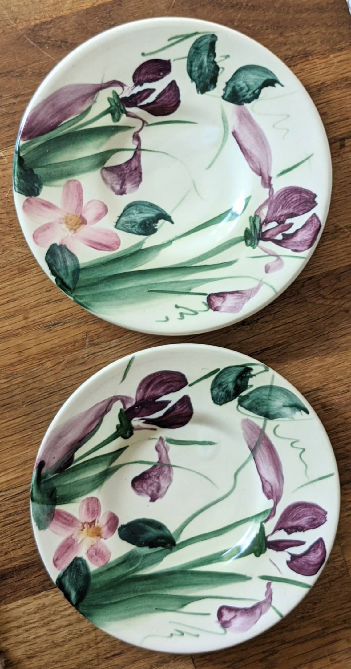 Hand painted studio pottery iris flower small plates signed | Etsy