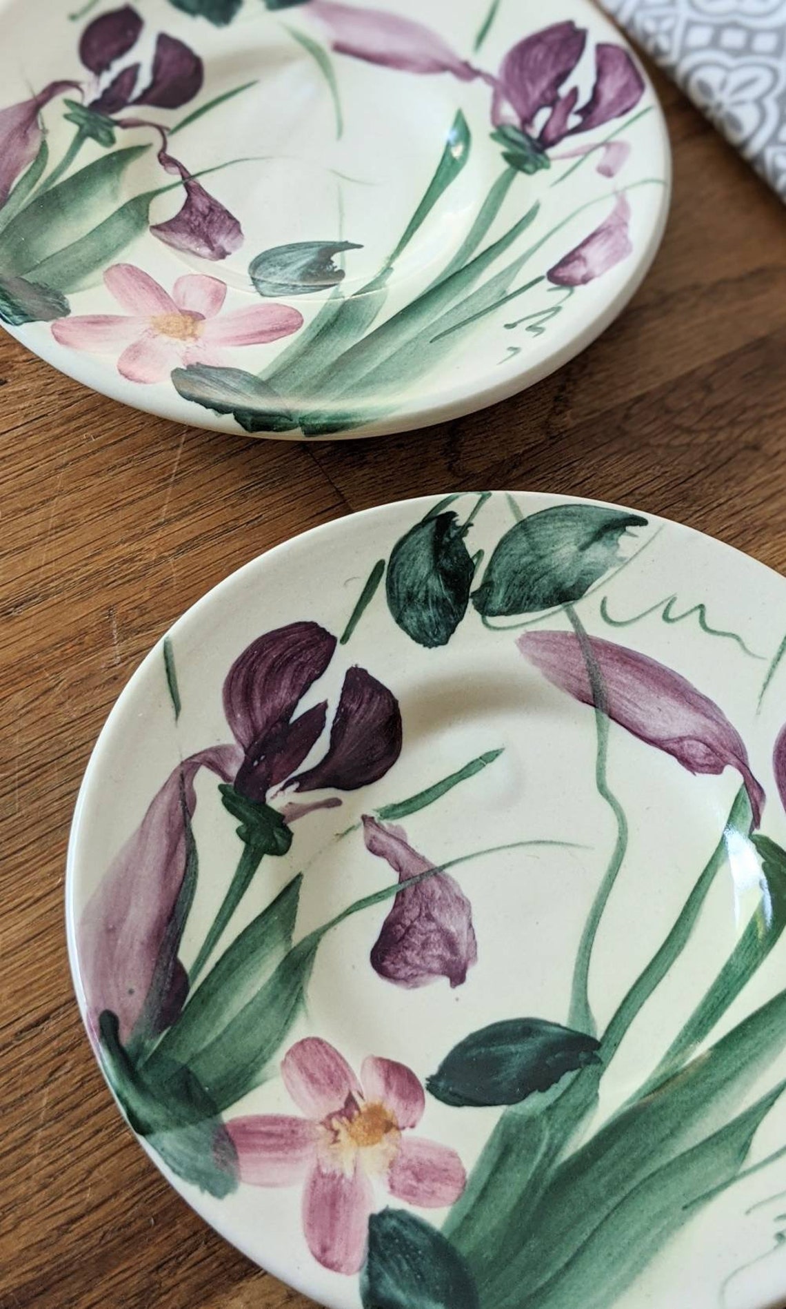 Hand painted studio pottery iris flower small plates signed | Etsy