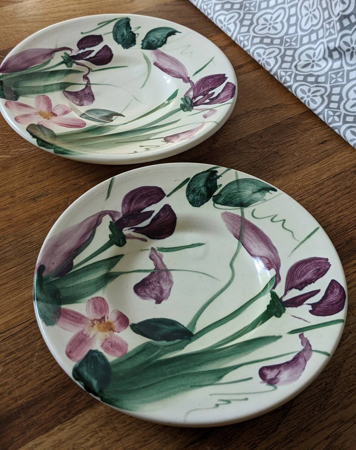 Hand painted studio pottery iris flower small plates signed | Etsy