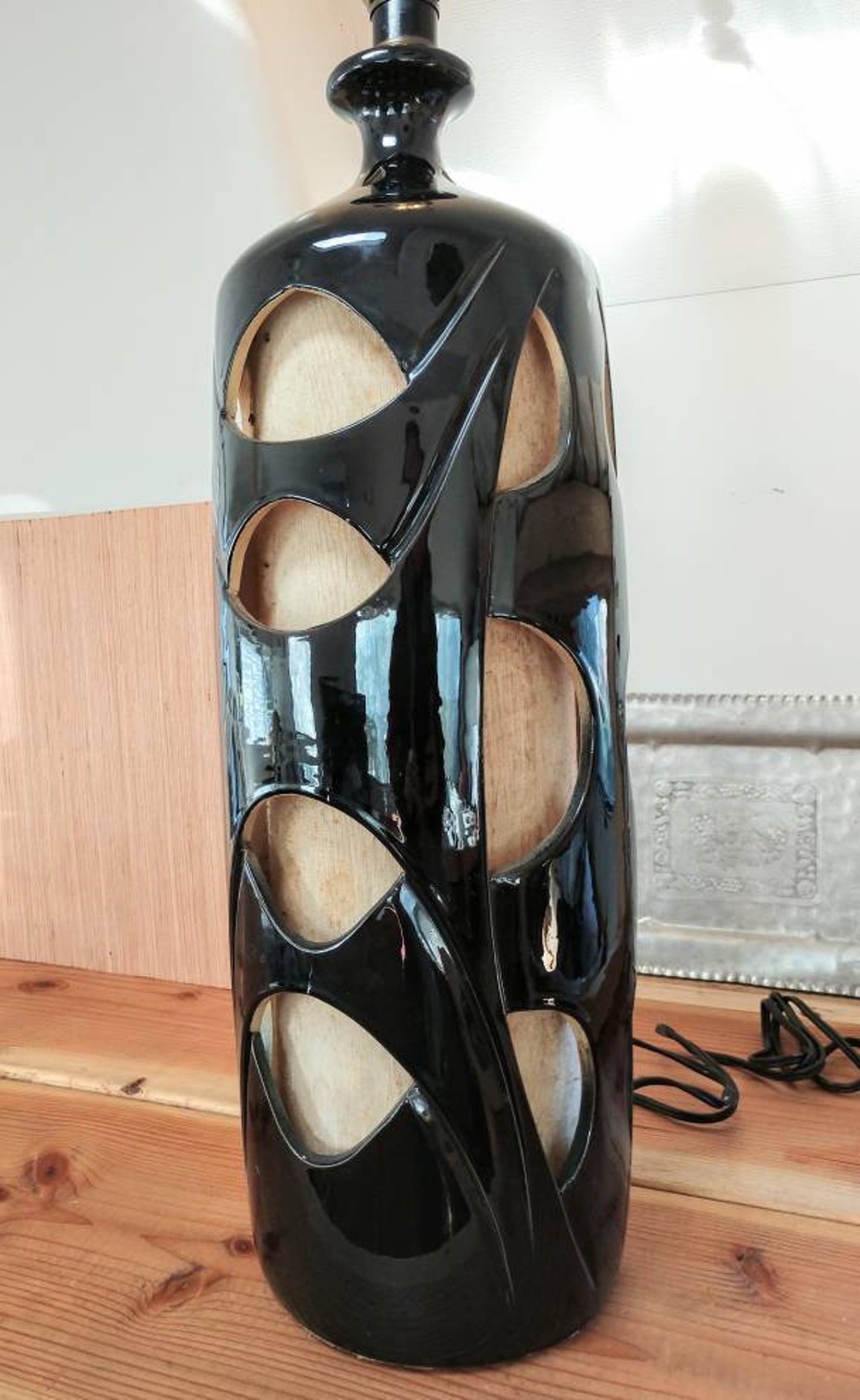 Midcentury Black Table Lamp Cut Out Double Light Modern Atomic Large ...