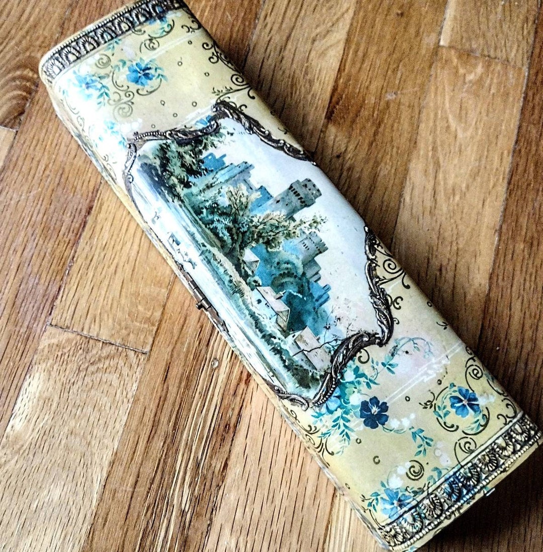 Victorian Keepsake Box Floral Scenic Pink Satin Lined - Etsy