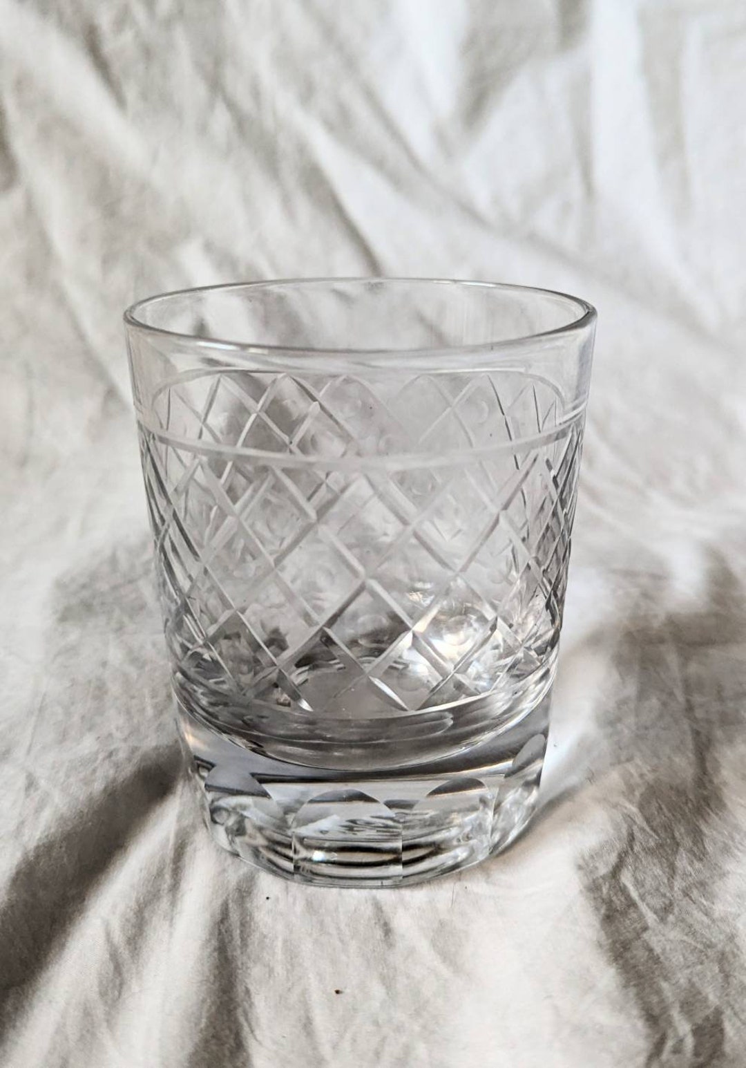 Cut Crystal Old Fashioned Glass Crossed Lines and Dots - Etsy