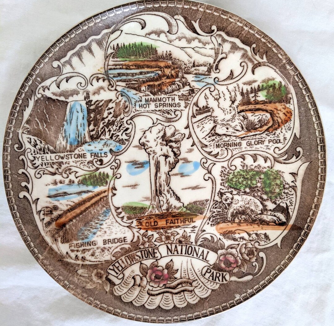 Yellowstone Souvenir Plate Brown Antique Sepia Tone 9.5 Inch - Etsy