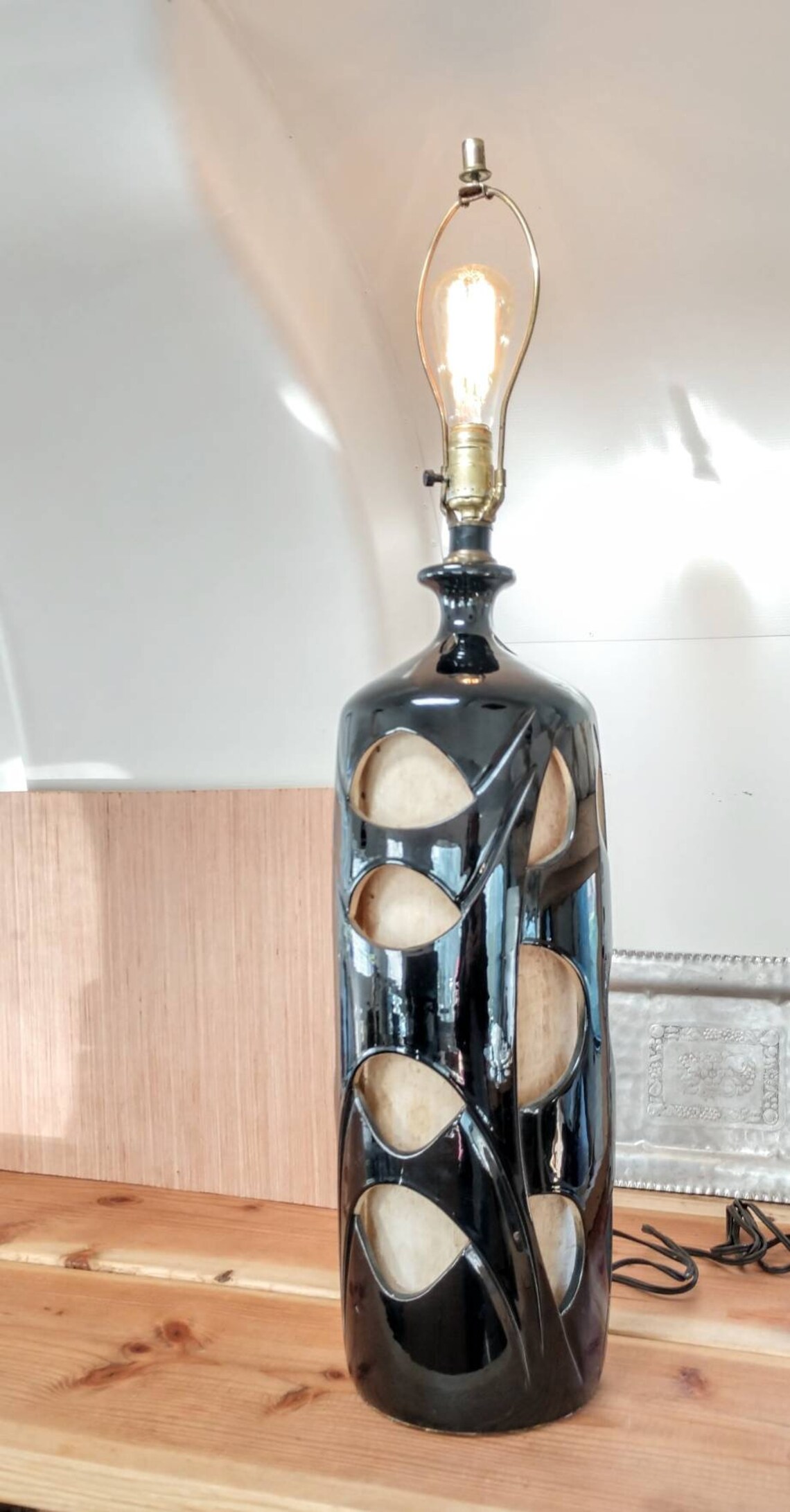 Midcentury Black Table Lamp Cut Out Double Light Modern Atomic | Etsy
