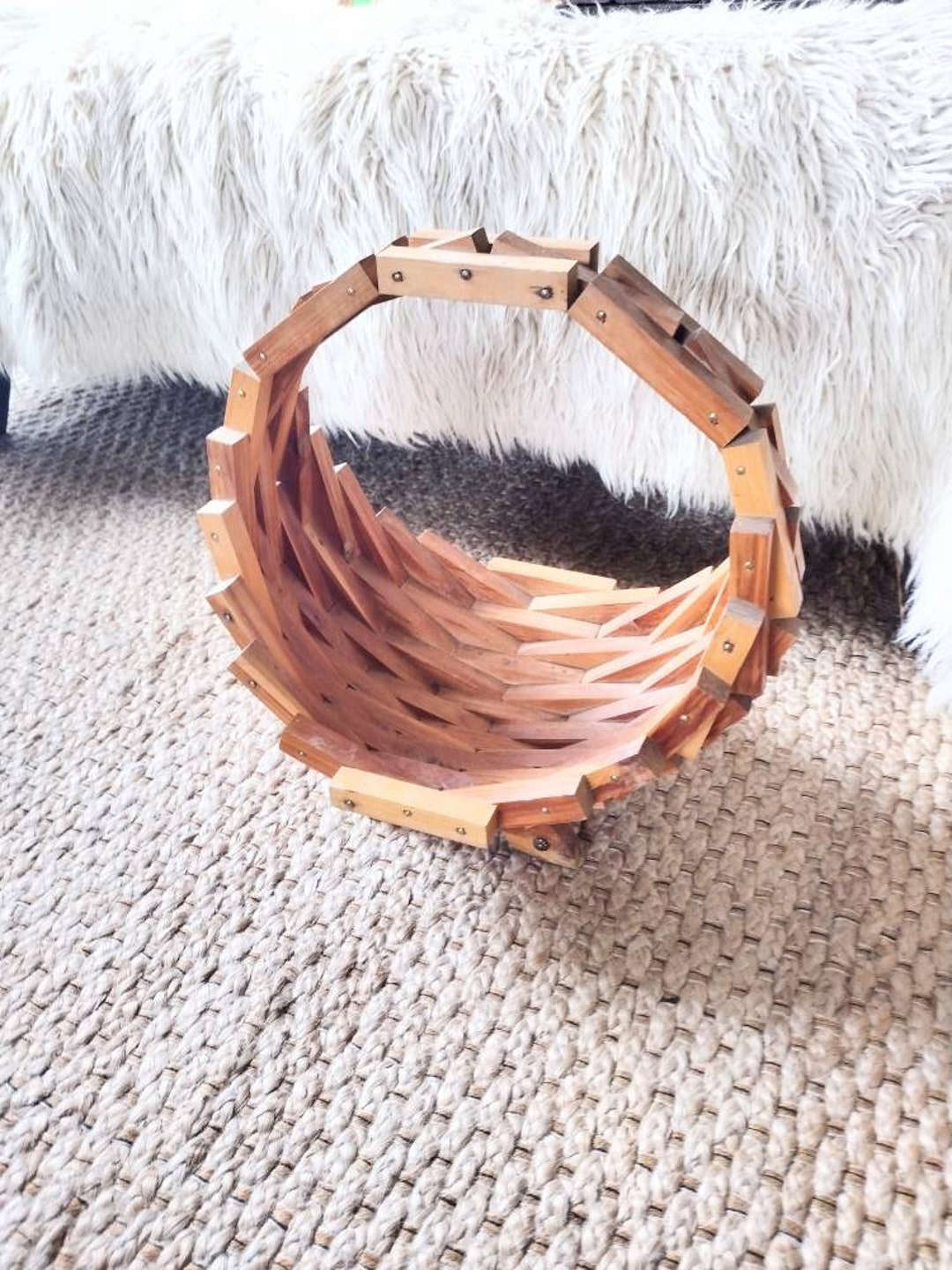 Tramp Art Midcentury Planter Basket Wooden Craft 16 Inch Cedar Wood - Etsy