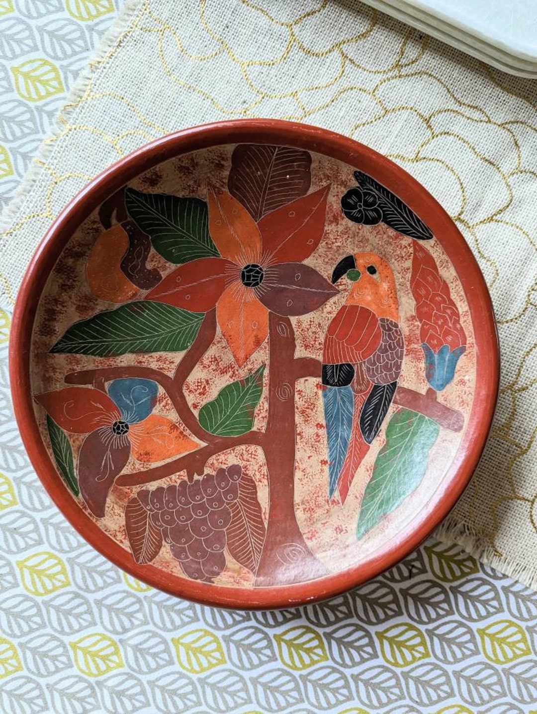 Mayan Parrot Plate Hand Decorated Antique - Etsy